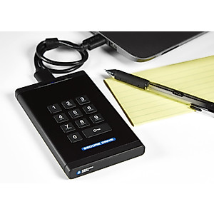 SecureData SecureDrive KP 250GB SSD Hardware Encrypted USB 3.0 External Drive FIPS 140-2 Level 3 Unlock via Keypad TAA Compliant, CJIS, HIPAA, CMMC, GDPR Compliant, Works with Mac and Win Free AV
