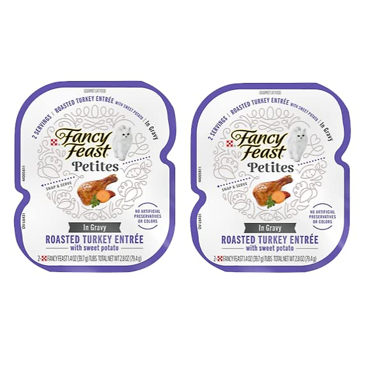 Fancy Feast Gourmet Petites in Gravy Wet Cat Food Variety 5 Flavor Pack / 20 Servings / Beef, Chicken, Ocean Whitefish & Tuna, Salmon and Turkey with Healthier Paw Sticker!!