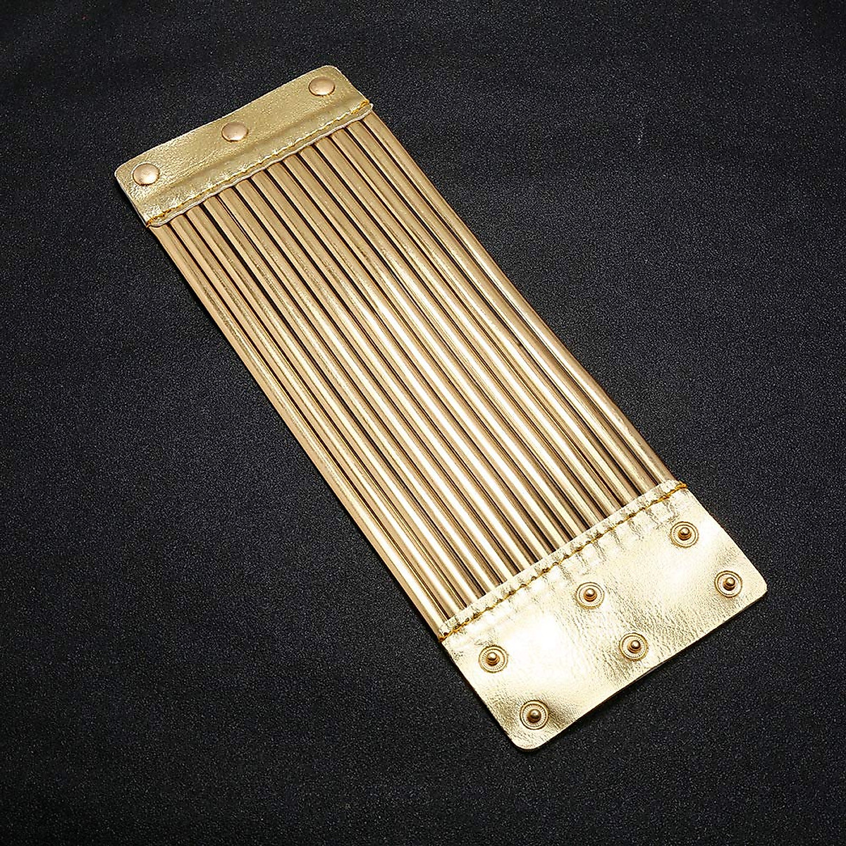 2 Pcs/Set African Gold Snap Bangle Bracelets Punk Gothic Metal Buckle Wide Leather African Ethnic Jewelry Statement Cuff for Women-Smooth