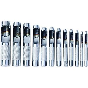 Edward Tools Harden Pro Hollow Hole Punch Set - 12 Piece Heavy Duty CRV Steel Punch Tool - Zipper Organizer and Punch Tools for Leather, Gasket, Grinder, Fabric - Small to Large Punch Sizes
