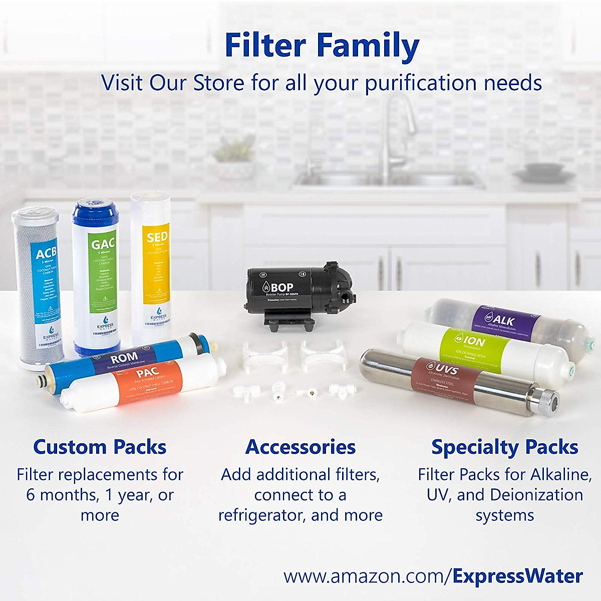Express Water – Countertop Reverse Osmosis System Replacement Filter Set – 3 Inline Filters – 1?4” Quick Connect Filter Cartridges - Sediment, GAC and PAC Carbon Filters – 6 Month Filter Set
