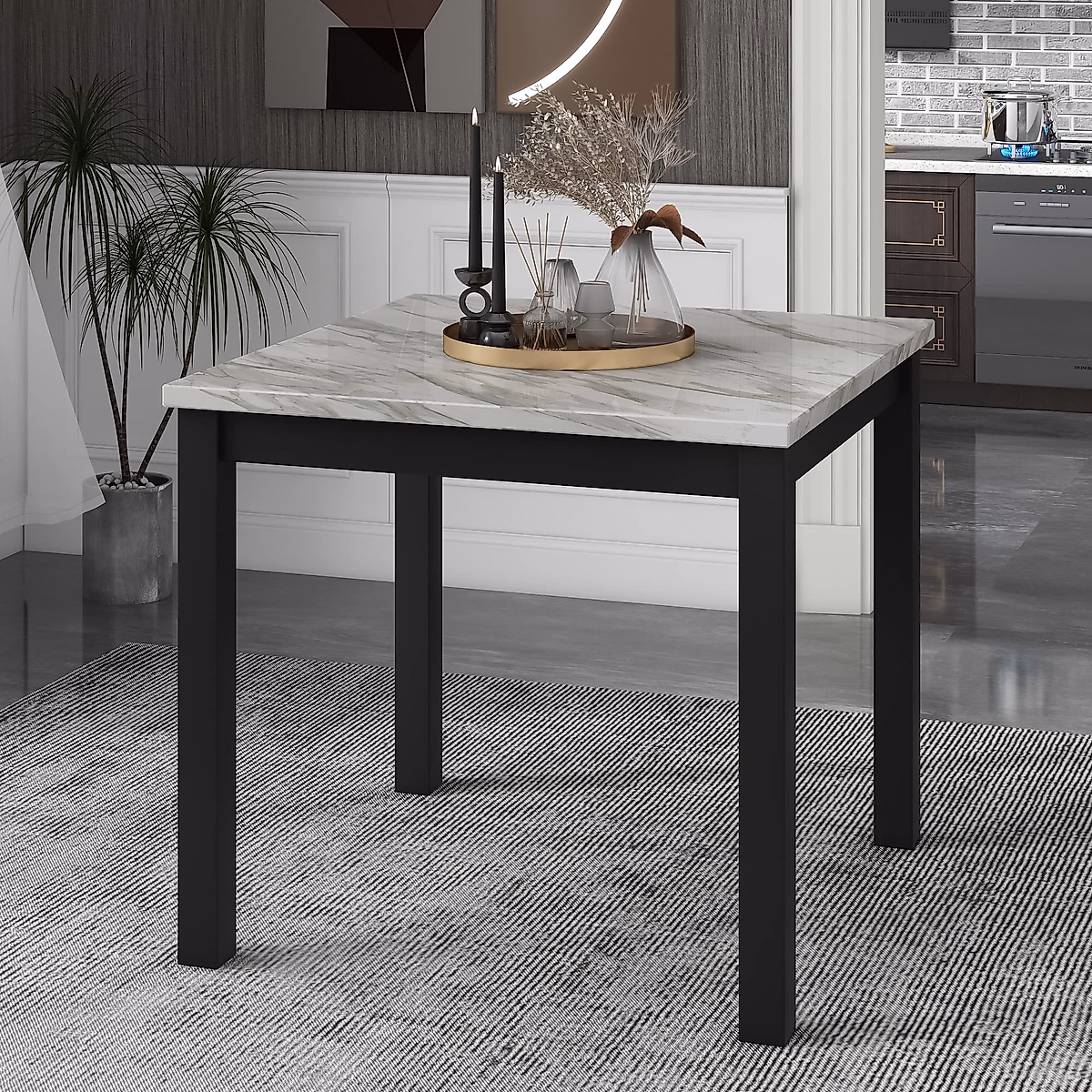 Merax Dining Table Set for 4, Counter Height Dining Table Set with Faux Marble Dining Table and 4 Upholstered-Seat Chairs, 5 Piece Dining Room Table Set for Kitchen and Living Room Furniture, Gray