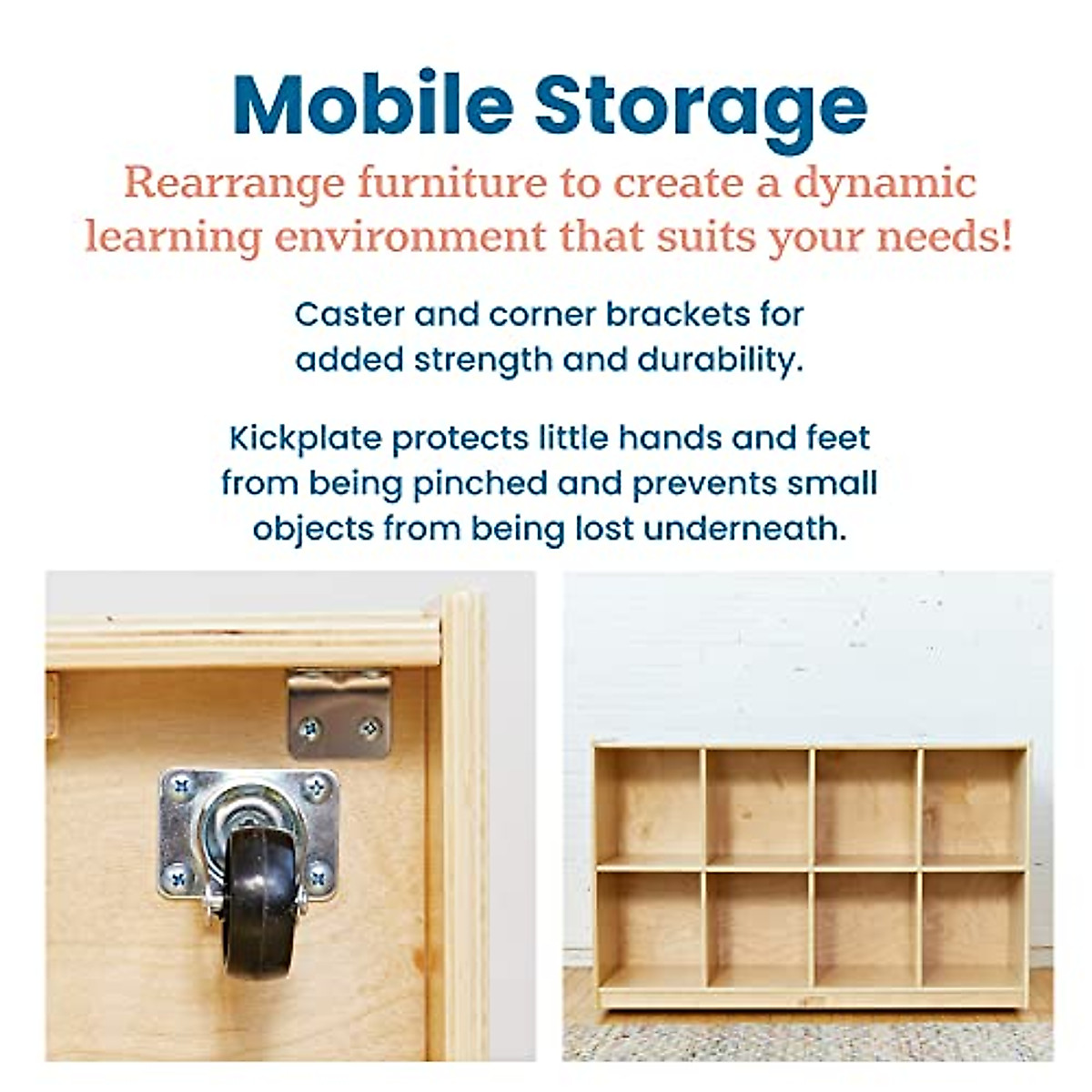 ECR4Kids 8-Compartment Mobile Backpack Storage Cabinet, Classroom Furniture, Natural