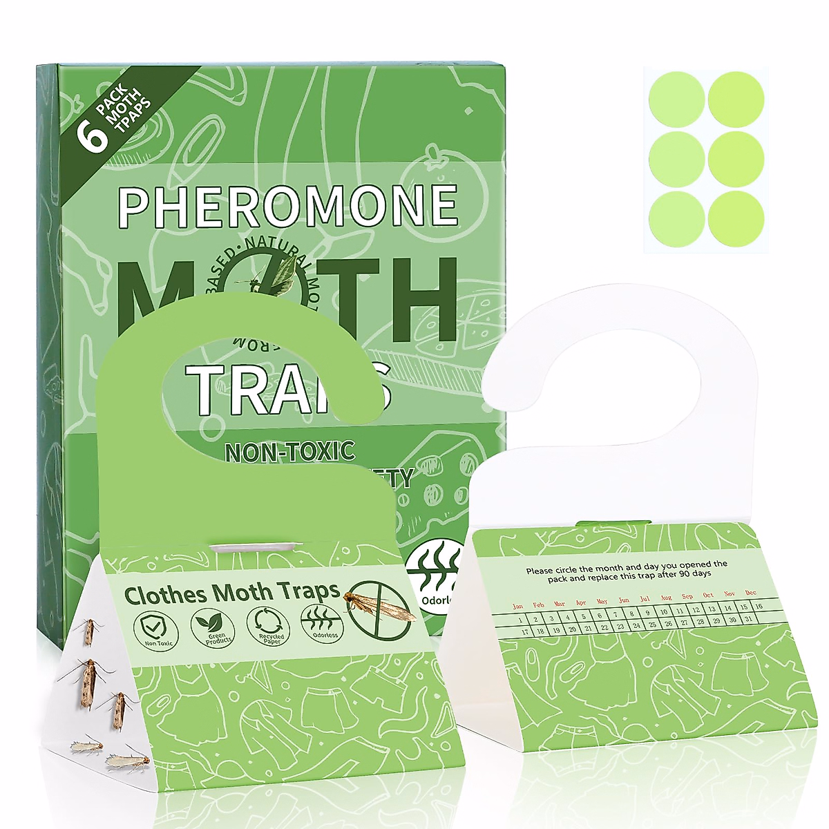 UltraPestcide Moth Traps for Clothes, 6 Pack - Clothing Moth Traps with Pheromones Attractant, Moth Sticky Trap for Closets & Carpet & Wardrobes, Indoor Clothes Moth Killer