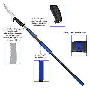 Karveden Pole Saw - 20 FT Telescoping Extension Pole Saws for Tree Trimming with 5FT-20FT Telescoping Pole, Anti-slip Handle, 19" 3X Detachable Saw for Tree Trimming, Camping, Manual Pruning Pole Saw