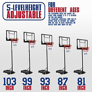 MoNiBloom Portable Basketball Hoop Goal 5ft- 7ft Adjustable-Height Stand with 33 Inch Backboard Wheels Fillable Base, Basketball Goals for Adults Indoor Outdoor Play, Black