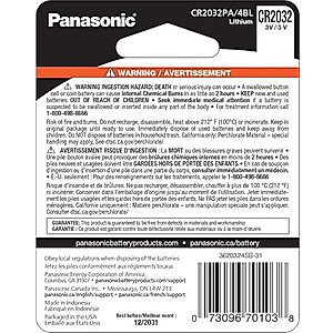 Panasonic CR2032 3.0 Volt Long Lasting Lithium Coin Cell Batteries in Child Resistant, Standards Based Packaging, 4-Battery Pack