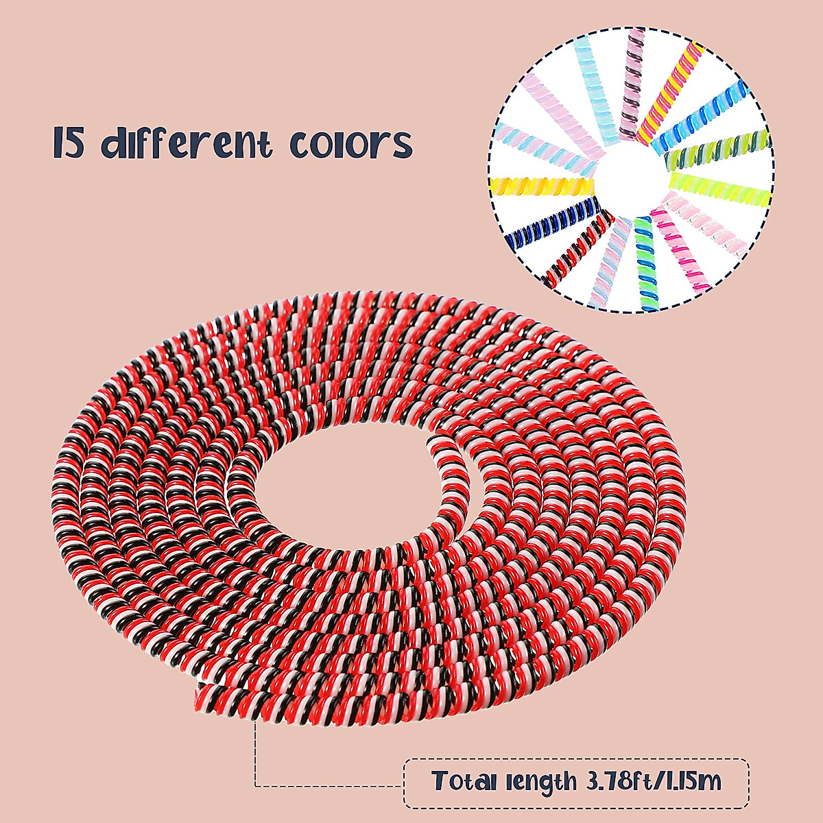 Frienda 15 Pcs Spiral Cable Protector Colorful PVC Spiral Phone Charger Headphone Cable Saver for USB Data Wire, Prevent Pets(45.3 Inch)
