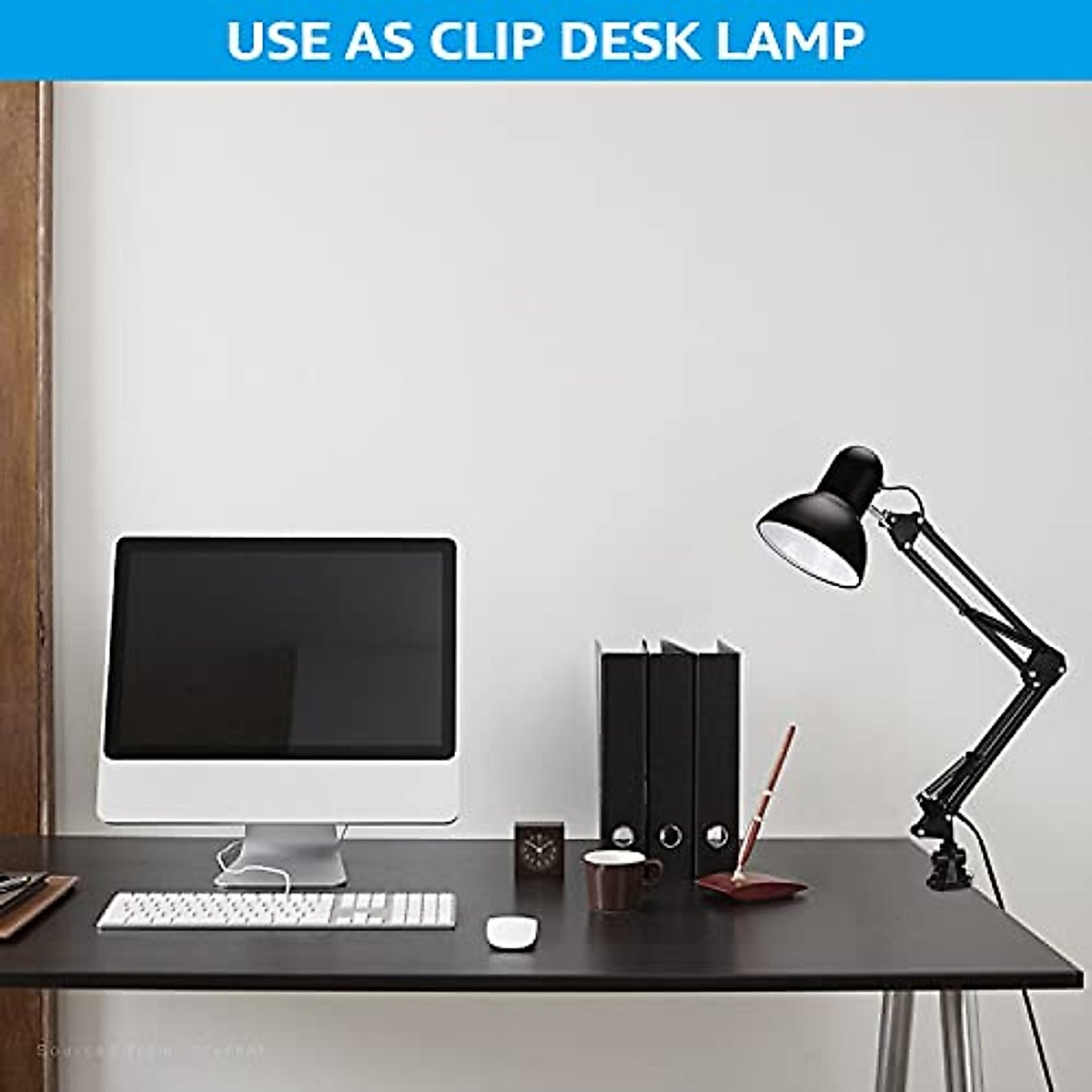 TORCHSTAR Metal Desk Lamp, Swing Arm Desk Lamp with Clamp, Adjustable Goose Neck Architect Study Table Lamp, Clip On Eye-Caring Reading Lamp for Home, Office, Multi-Joint, Black Finish