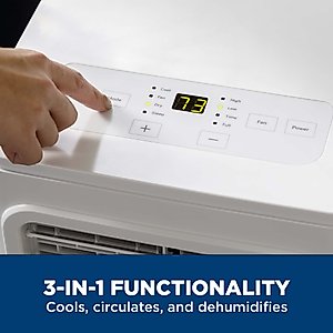 GE Portable 3-in-1 Air Conditioner with Dehumidifier and Fan, 9,000 BTU, Cooling for 250 sq ft rooms, Includes Remote, Vent Hose and Easy Window Install Kit, WiFi & SMART Connected, White