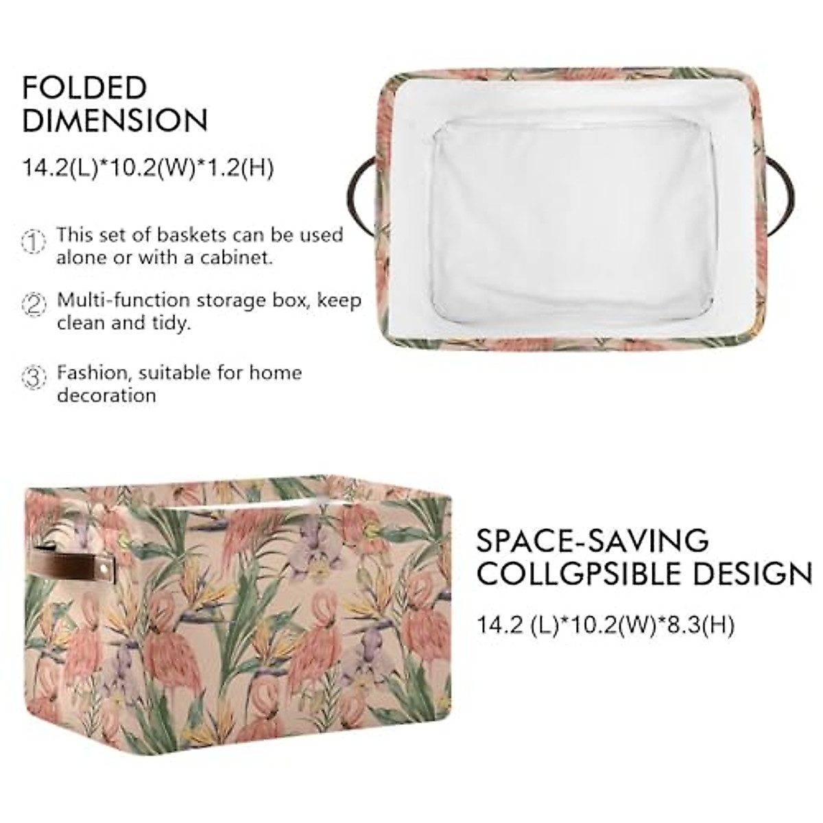 Tropical Flowers Jungle Flamingos Storage Basket Bins Decorative Toy Organizer Bins Laundry Hamper Baskets with Handles for Bedroom Office Clothes Pet Nursery Living Room,1 pcs