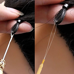 Hair Extension Tool Kit, Bead Device Tool, Silicone Lined Links Beads, Curved Hair Plier, for Tinsel and Feather Hair Extensions or Removal (Beige)