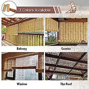 Lsjoaw Roll Up Reed Shade Outdoor 56x40in/142x102cm Reed Roll Up Window Blind Reed Curtain with Lifter Sun Shade for Patio Porch Yard Gazebo Balcony Exterior Retro Roller Shade,Brown
