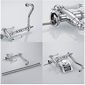 VVQQFGXN Kitchen Sink Faucet for Bar Farmhouse Commercial, Bath Kitchen Brushed Nickle Dual Handle Kitchen Basin Faucets, Deck Mounted Hot & Cold Water Mixer Basin Sink Taps(Chrome)