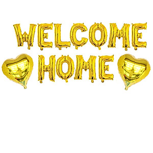 Kunggo Welcome Home Balloons Banner,Foil Mylar Balloon for Home Party Supplies,Deployment Return Decoration(Gold).