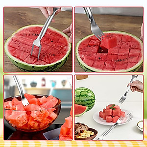 2-in-1 Stainless Steel Fruit Cutter, 2024 New Upgrade Watermelon Fork Slicer Cutter Slicer Tool, Dual Head Fruit Forks Slicer Knife,Summer Watermelon Fruit Cutting Fork for Home Camping (2Pcs)
