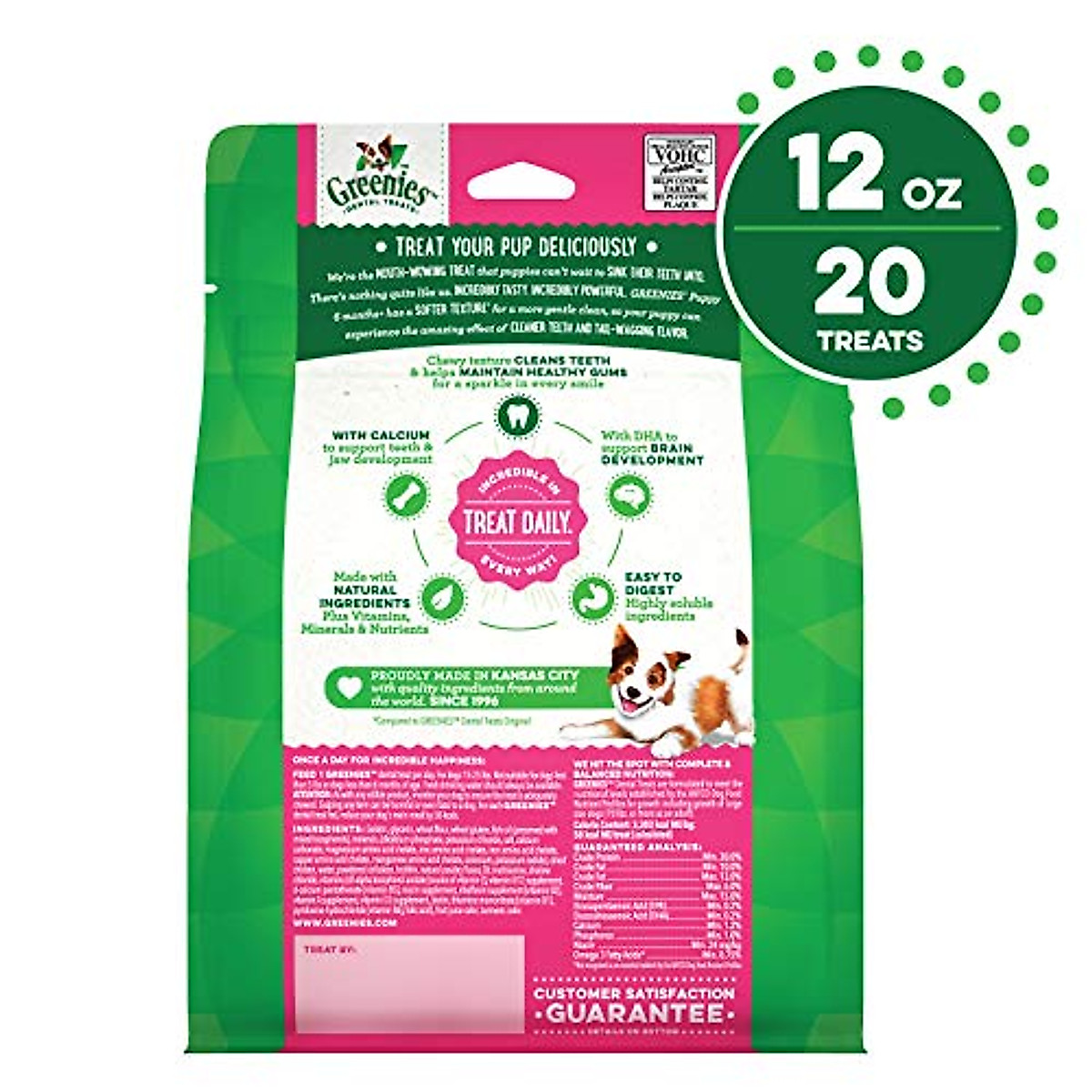 Greenies Puppy 6+ Months Petite Natural Dental Care Dog Treats, 12 oz. Pack (20 Treats)