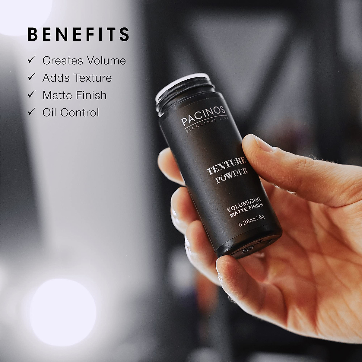 Pacinos Texture Powder - Lightweight Root Lifting Powder with Matte Dry Finish for Texture, Volume & Thickness - Shaker Bottle for Easy Hair Styling, 8g