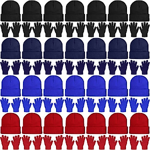 SATINIOR 56 Pieces Bulk Winter Hats Winter Beanies Touchscreen Gloves Combo Pack, Bulk Pack for Men Women, Medium