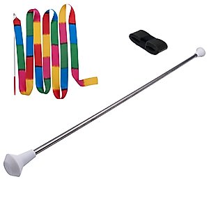 MVG Twirling Marching Baton 28 in stainless steel rubberized ends mini shaft 3/8 with dancing ribbon. Adult Baton.