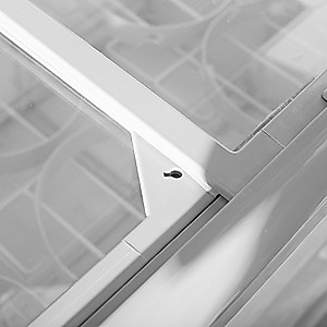 Duura Commercial Mobile Ice Cream Display Chest Freezer Sub Zero Temp Flat Glass Top Frost Free Lid with Wire Baskets, 52 Inch Wide 14 Cubic Feet, White