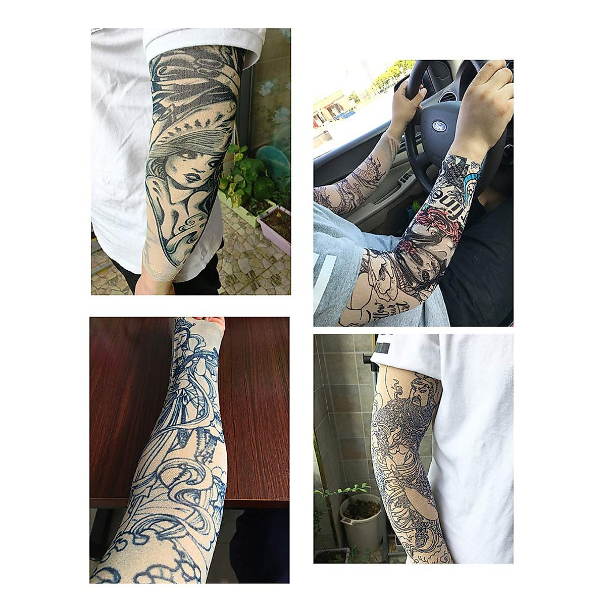 Juland 6 Pcs Temporary Tattoo Sleeves Fake Slip On Tattoo Arm Sleeves Kit Arm Sunscreen Stockings Accessories for Unisex Party Cool Men Women