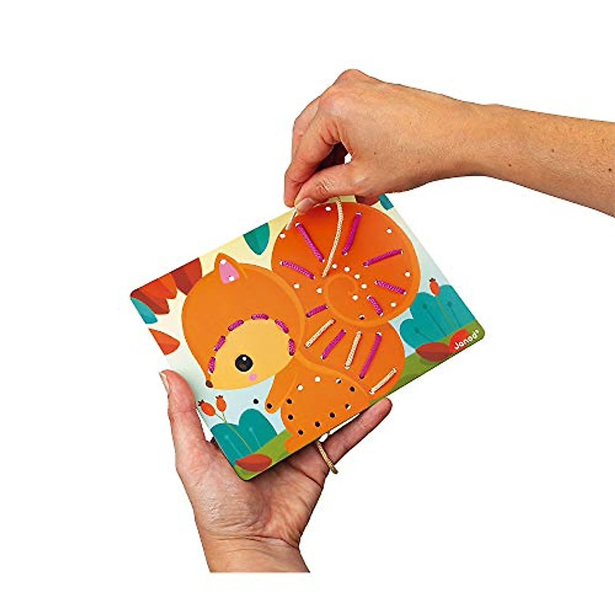 Janod Lacing Game Animals - 6 Lace and Trace Cards with 12 Laces - Ages 4+ - J05313