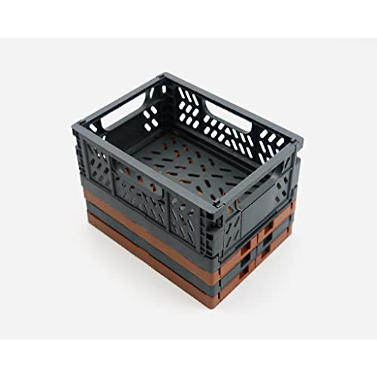 Chloe Emily & Co Stylish Stackable Storage Bins | Sets Plastic Sturdy Foldable Storage Crates for Office, Pantry, Bathroom & Kitchen Organization | Set of 4 (Extra Small, Black/Brown), X-Small