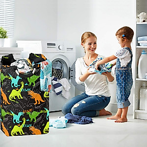 visesunny Large Capacity Laundry Hamper Basket Dino Rawr Water-Resistant Oxford Cloth Storage Baskets for Bedroom, Bathroom, Dorm, Kids Room