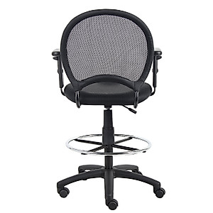 Boss Office Products Mesh Drafting Stool with Adjustable Arms in Black