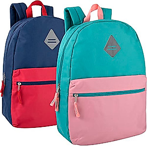 Trail maker 24 Pack Classic Backpacks in Bulk Wholesale Two Tone Backpacks (Pack 2)
