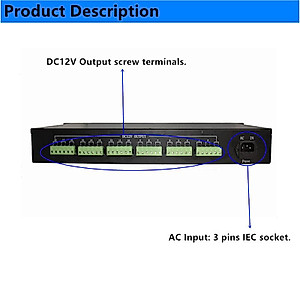 EVERSECU 17CH DC12V 30 Amp 1.5U/19 Rack Mount PTC Fuse CCTV Power Supply with Metal Box, AC Plug for Security Cameras, DVRs, IP Cameras, CCTV Cameras