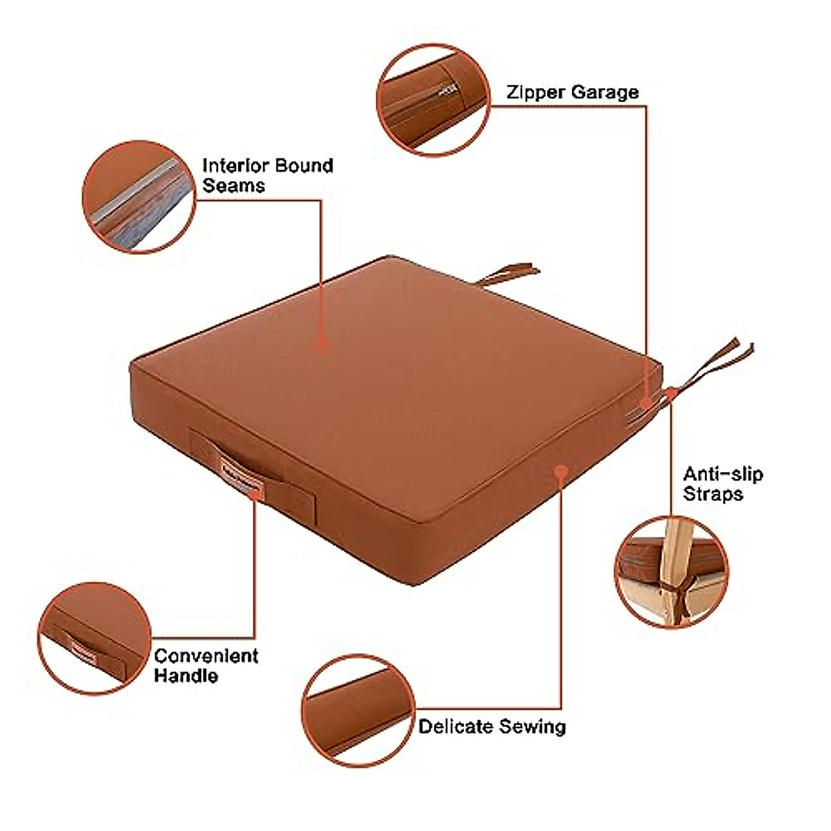 Faible Poisson Outdoor Chair Cushions, 22 x 22 Inch Waterproof Patio Furniture Back & Deep Seat Cushion Set with Handle and Anti-Slip Straps for Indoor Garden Camping, Plain Caramel