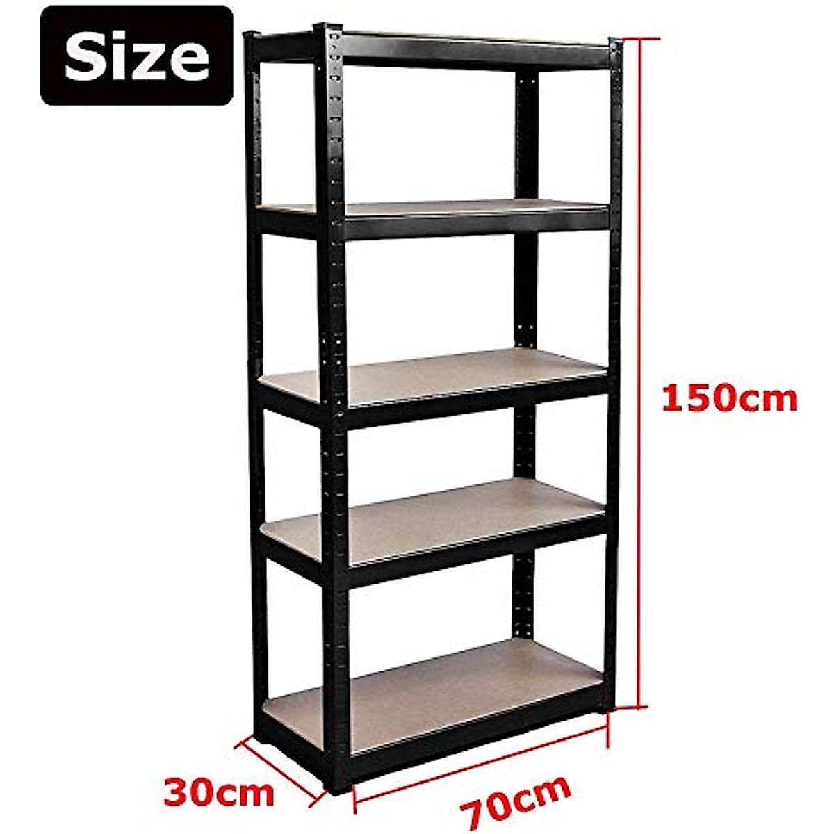 Heavy Duty Storage Shelving Unit 175kg/ 386lbs Loading Capacity Per Shelf, 5-Tier Free Standing Shelving Unit for Kitchen Office Warehouse Garage Room, Black (H150 x W70 x D30 cm)