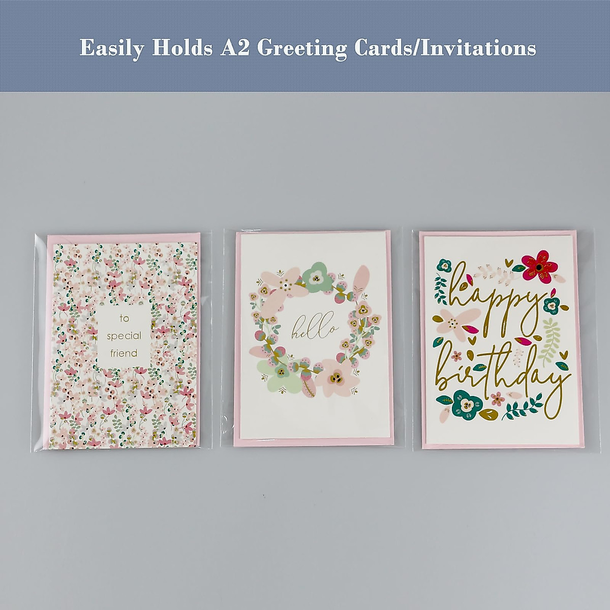 Miraclekoo 200Pcs 4-5/8 x 5-3/4 Inch Resealable Cello Cellophane Bags,Thick Greeting Card Clear Plastic Sleeves - Fit A2 Card Envelope Photos Cookie Candy