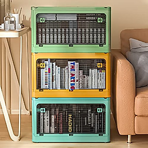 Large Clear Plastic Storage Box with Lid Wheels Collapsible Storage Bins with Five Doors Stackable Folding Container Organizer. Foldable Car Trunk Organizer Picnic Camping Family (Green)