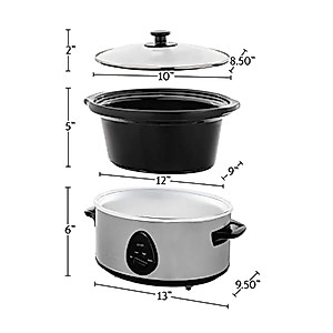 OVENTE 3.7 Qt Electric Slow Cooker with 3 Settings, Dishwasher-Safe Pot, Tempered Glass Lid - Portable Multicooker for Soups, Sauces, Stews & Dips