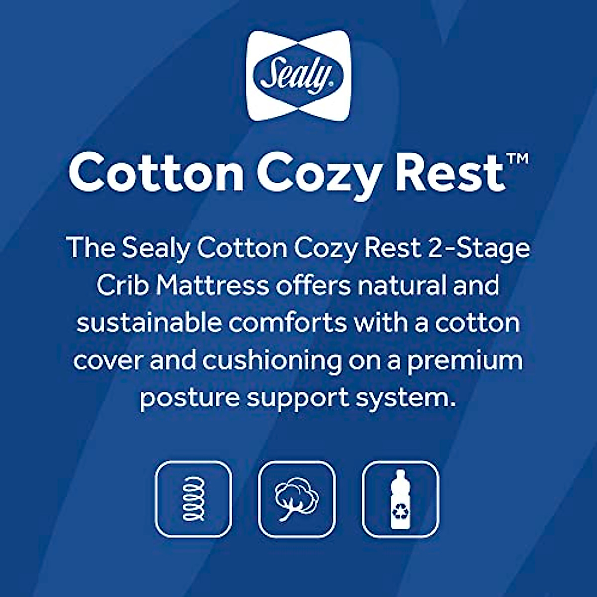 Sealy Baby Cotton Cozy Rest Breathable 2 Stage Waterproof Crib Mattress plus Toddler Bed Fit, 204 Coils & Soft Coton Cover, GREENGUARD Gold Certified, Safety & Quality Tested, Made in USA, 52'X28'