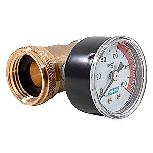Camco 40070 Brass Water Pressure Gauge - Allows for Easy Monitoring of Your RV or Boat's Water Pressure - Easily Attaches to ¾-inch Garden Hose Threads - 0-100 PSI