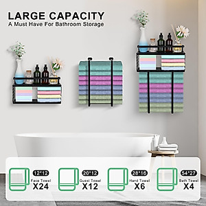 HOTEC Wall-Mounted Towel Rack for Bathroom with Large Capacity Shelf Space Saving Towel Holder for Bathroom Storage, for Small Bathrooms, Apartments, RVs Durable and Stylish Metal and Wood Design