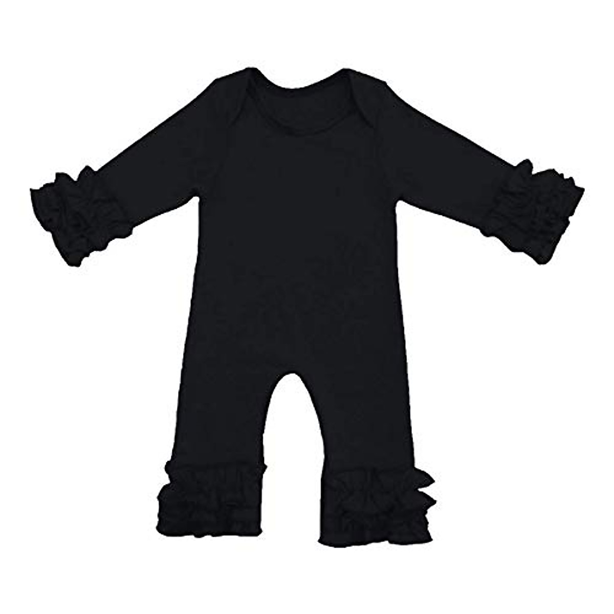 IBTOM CASTLE Baby Girls Boys Christmas Icing Ruffle Jumpsuit Pants Plain Layering Bodysuit Romper Long Sleeve Pajamas Birthday Outfits Black 0-3 Months