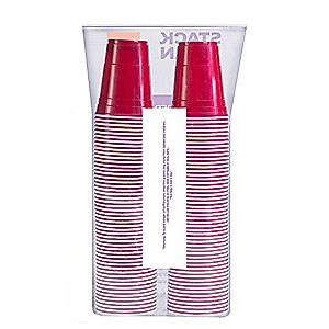 Red Cups - Party Cups - Disposable Plastic Cups [16 oz - 100 Pack] Fun & Durable Party Cups for Drinking & Playing - Bulk Case of 100 Cups, By Stack Man