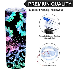 ATHAND Birthday Gifts for Women Girl Friends Her, 20 oz Sunflower Gifts Coffee Mug with Lid, Inspirational Insulated Skinny Tumblers, Cool Leopard Travel Mug for Women (Pack of 1)