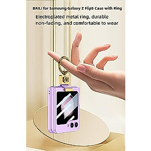 BAILI for Samsung Galaxy Z Flip5 Case with Ring,Galaxy Z Flip5 Cover with Z Ring & HD Small Screen Film,Military Grade All-Inclusive Protection Case with Electroplated Ring Stand for Z Flip 5-Matcha