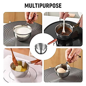 Stainless Steel Hot Oil Pot With Wooden Handle, 2024 Upgrade Stainless Steel Mini Soup Pot Mini Milk Warmer Soup Pan, Breakfast Pot Milk Pan Small Saucepan for Reheating Soup Milk (120ml)