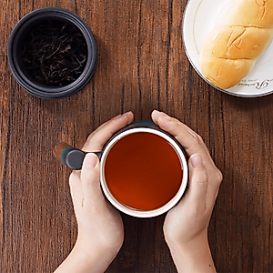 Ohtomber Tea Cup with Tea Infuser and lid for Loose Leaf Tea, 12oz Ceramic Tea Cup with Fine Mesh Tea Strainer, Wood Handle Loose Leaf Tea Steeper Coffee Mug, Tea Diffusers Filter Mug, Birthday Gifts