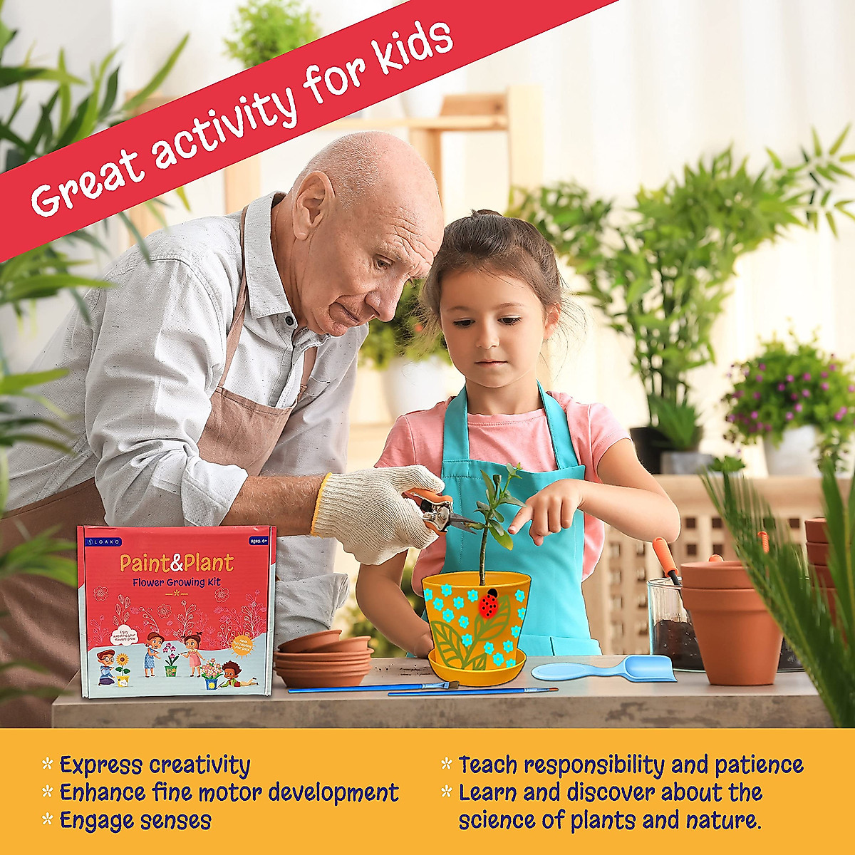 Paint and Plant Flower Growing Kit for Kids - Kids Gardening Set Gifts for Girls and Boys Ages 6-12 Year Old- Arts and Crafts for Girls and Boys - Grow Your Own Flowers - Paint and Grow Craft Kit