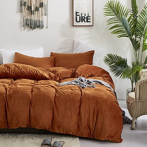 CLOTHKNOW Burnt Orange Duvet Cover Set Queen Rust Velvet Bedding Sets Full Terracotta Bedding Flannel Bedding Duvet Cover Women Men Bedding Orange Bedding 3Pcs Comforter Cover Sets Queen