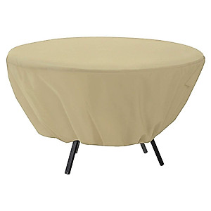Round Garden Table Cover, 50 Inch Waterproof Round Patio Table Cover, 127 × 58 CM, Dustproof Patio Furniture Covers Tear-Resistant for Outdoor Furniture(Beige)