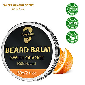 Beard Balm Conditioner for Men, Hydrates, Smooths, Adds Shine & Tames Flyaway Hair, Natural Organic Beard Conditioner with Shea Butter, Argan, Jojoba, and Orange Oils, Mild Citrus Smell - 2 Oz